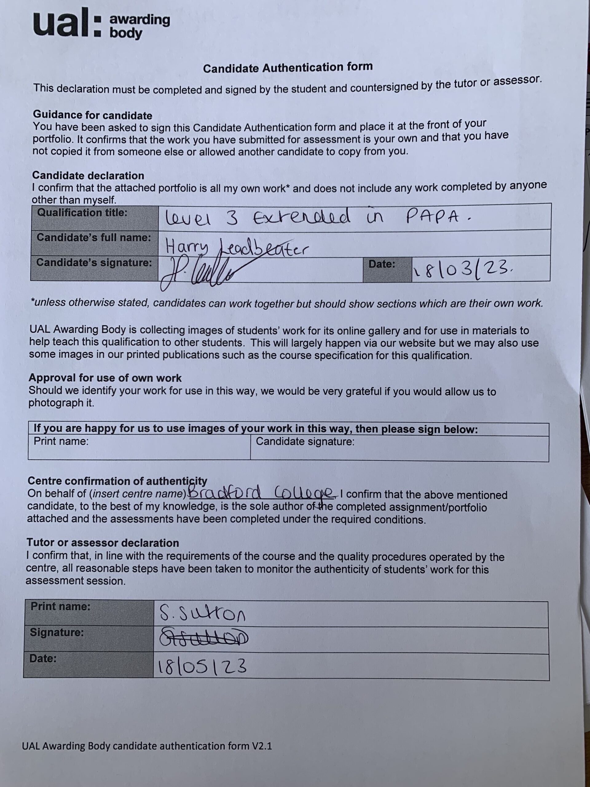 Authentication Form – Harry Leadbeater FMP