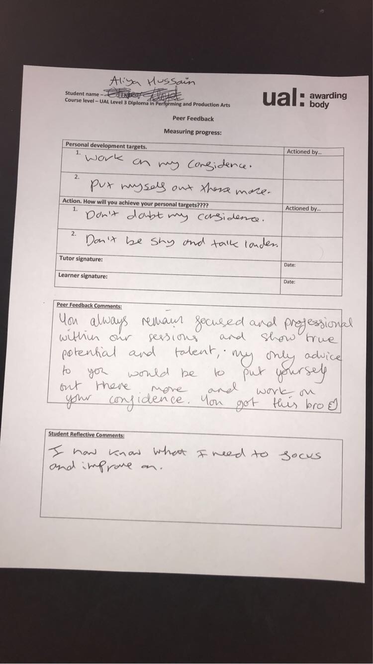Project 3: Tutor & Peer Observations – L3 diploma in Performing and ... Project 3: Tutor & Peer Observations – L3 diploma in Performing and ...
