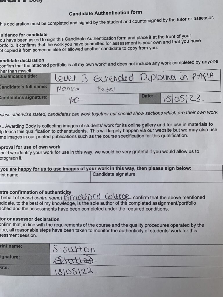 Authentication form – Monica Patel FMP